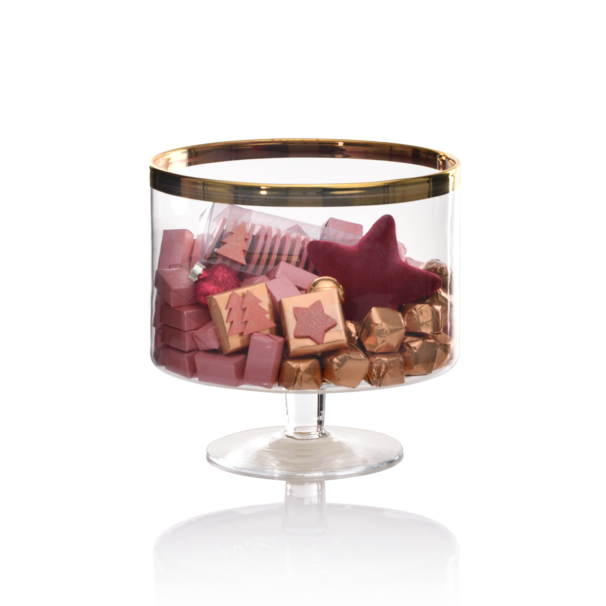 1500g Footed Gold Rim Glass Centerpiece, Christmas Arrangement | Patchi