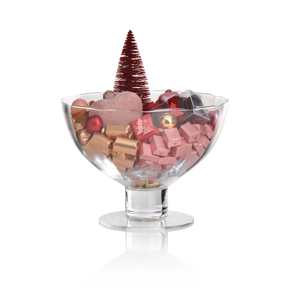 2150g Footed Clear Glass Centerpiece, Christmas Arrangement | Patchi